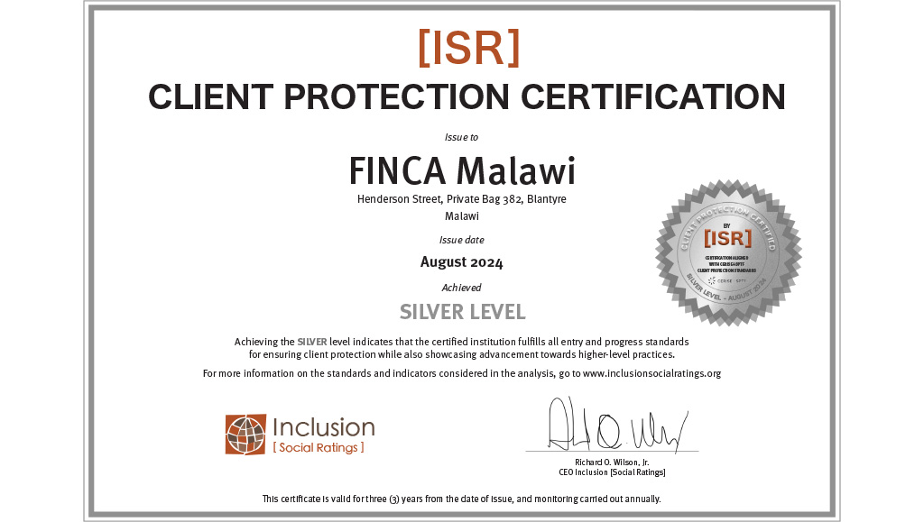 Client Protection Principles Certificate | FINCA Malawi